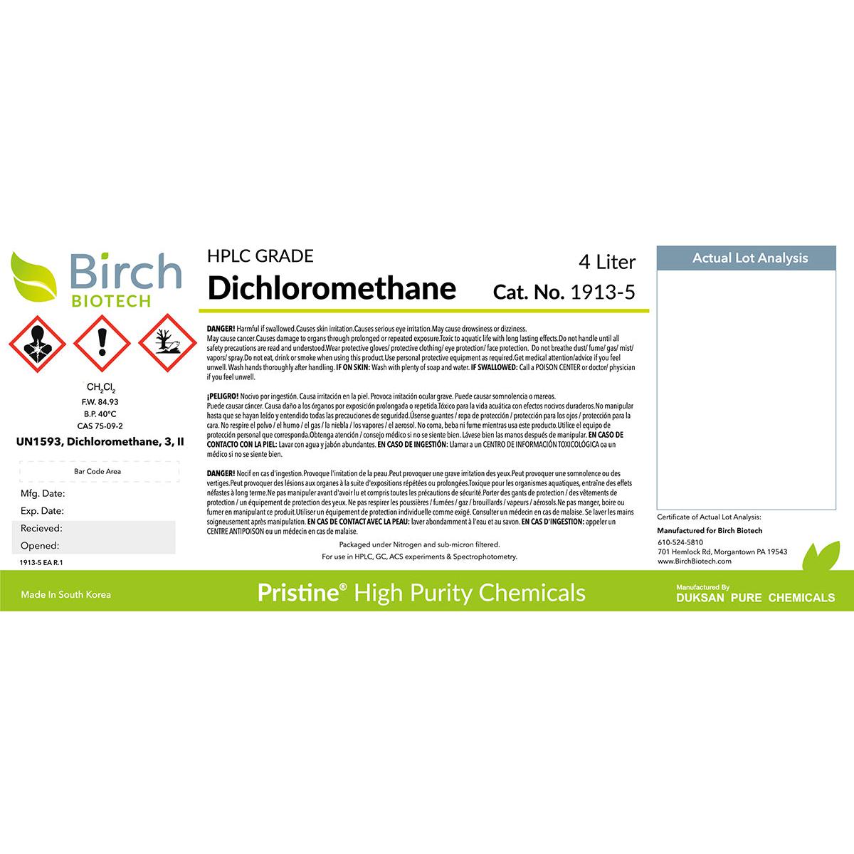 PRISTINE® Dichloromethane, HPLC Grade, High-Performance Liquid Chromat