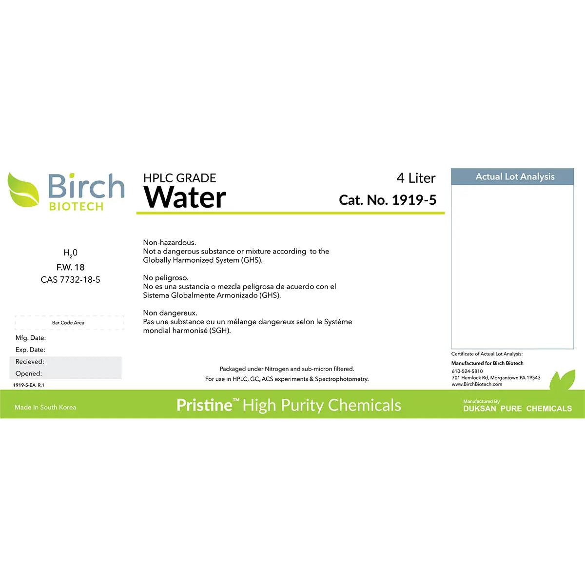 PRISTINE® Water, HPLC Grade, High-Performance Liquid Chromatography